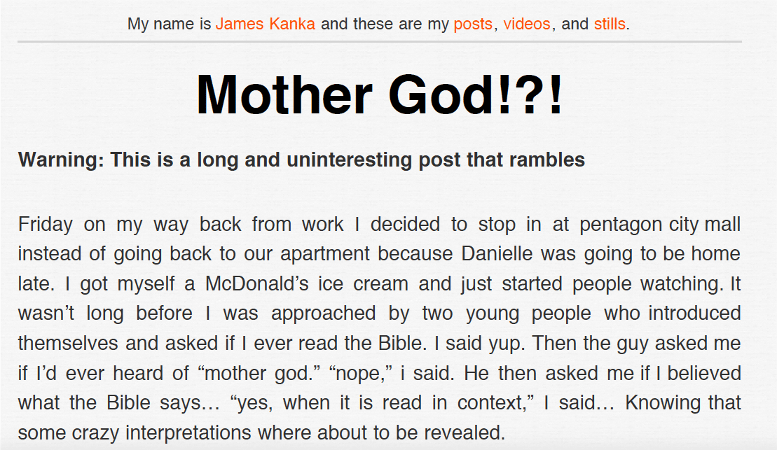 James Kanka "Mother God!?!" Blog Archive - Examining the World Mission ...
